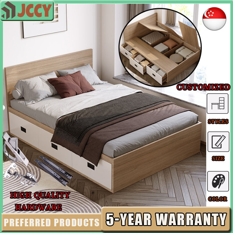 JCCY Bed Double Tatami Bed High Box Storage Storage Box Queen Bed Solid ...