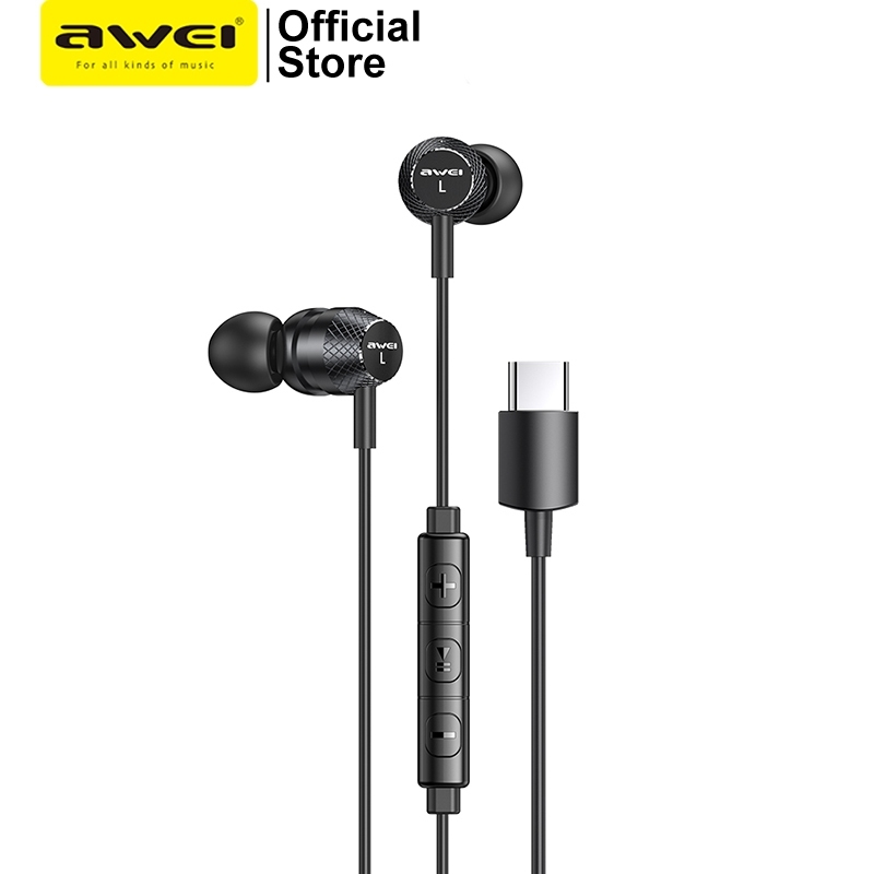 Awei TC-5 Stereo Bass Sound Wired Earphones In Ear Type C Plug Earbuds ...