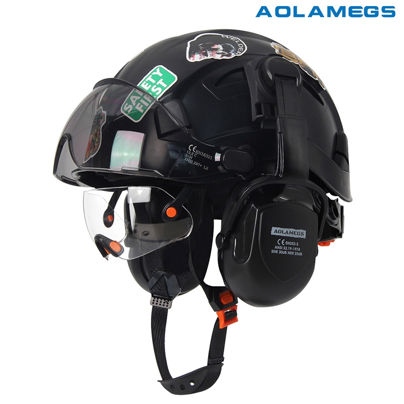 Aolamegs Construction Safety Helmet Double Goggles Earmuff Large Hole