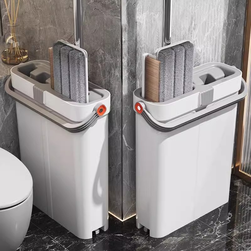 【SG Stock】 Mop and Bucket Hands Free Flat Floor Mop Washable Microfiber ...