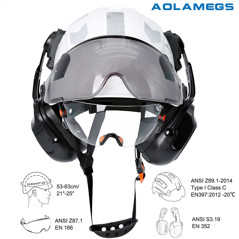 AOLAMEGS CE Construction Safety Helmet With Visor Built Goggles ...