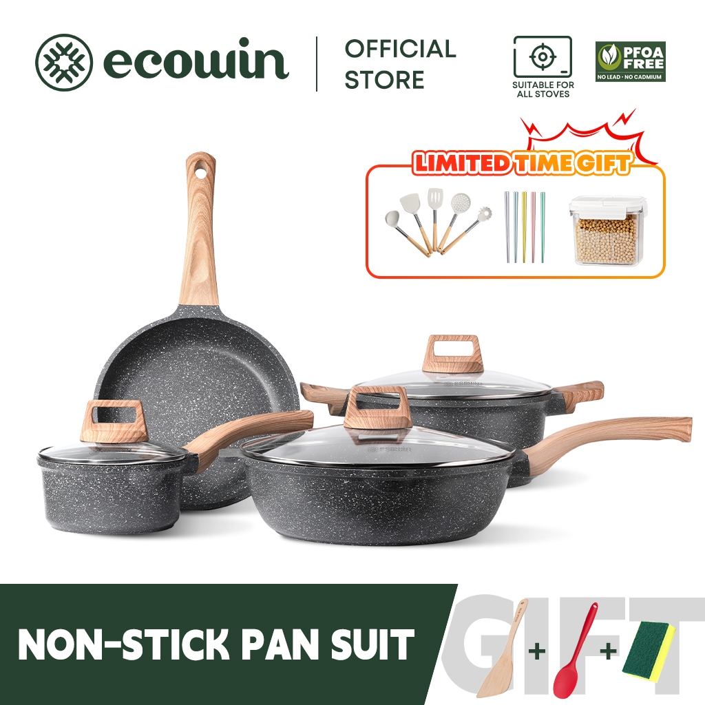 Ecowin 3/4pcs black series Cookware Set Wok Non stick Pan Set Frying Pan Soup pot Saucepan ...