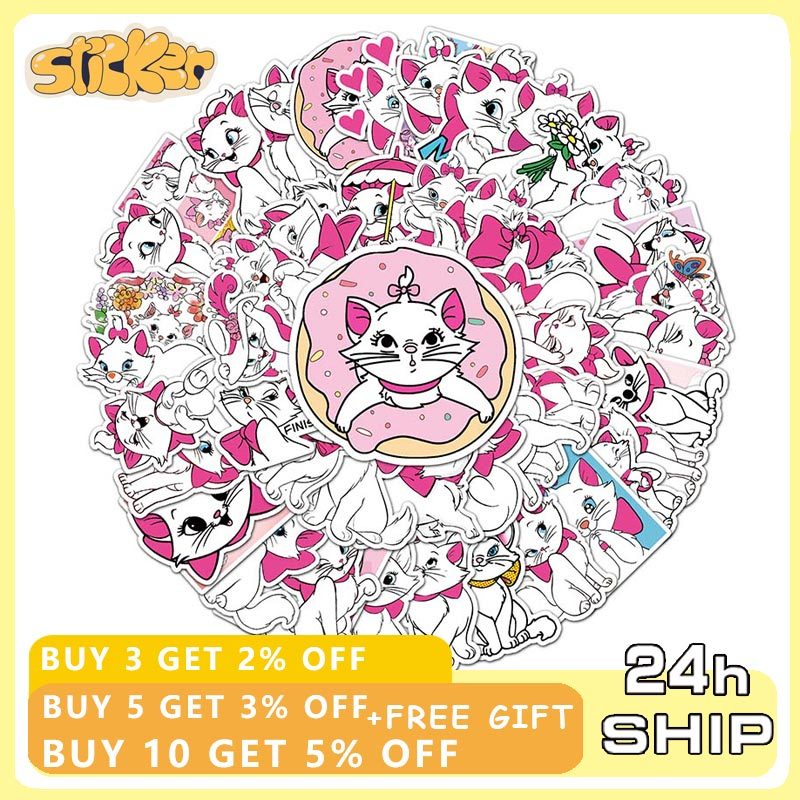 50pcs Disney The Aristocats Marie Cat Stickers Phone Water Bottel Diary ...