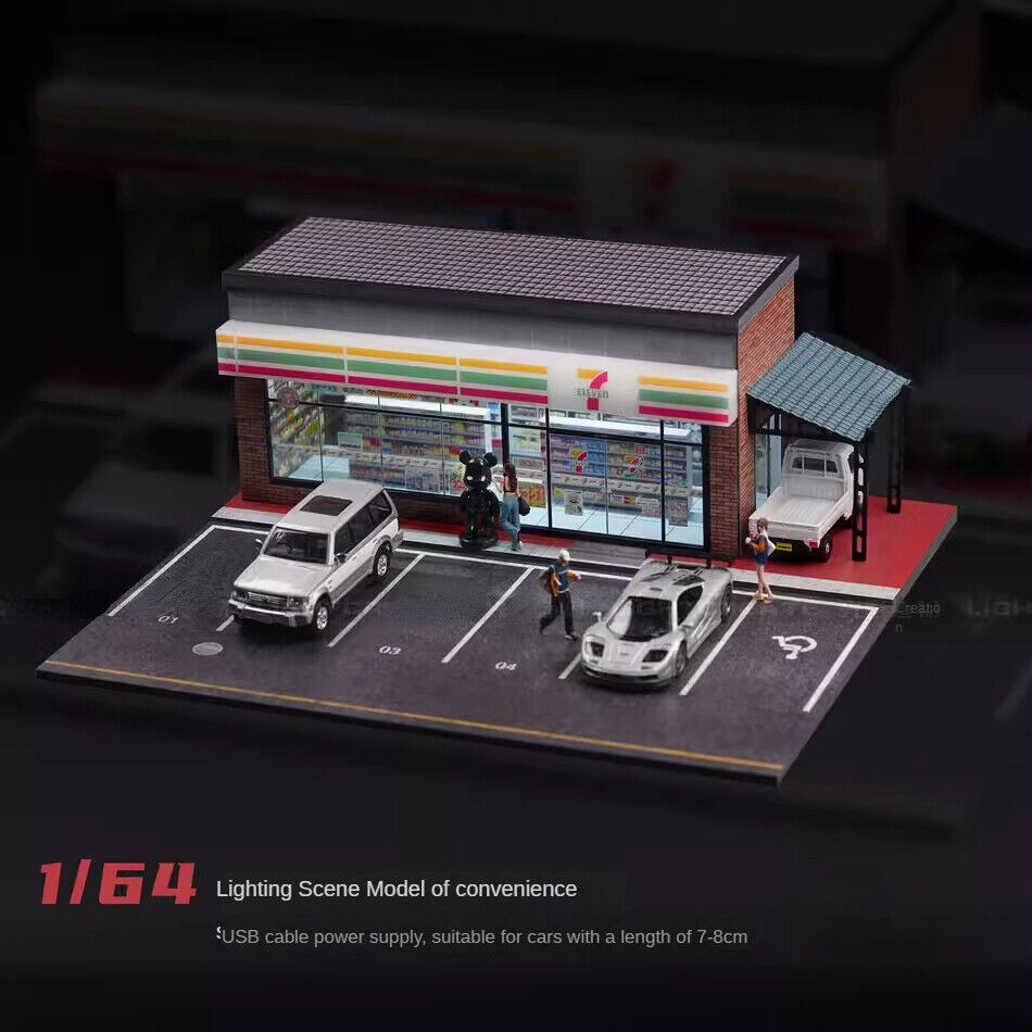 1/64 Diorama Car Parking Lot Model City Convenience Store with Light ...