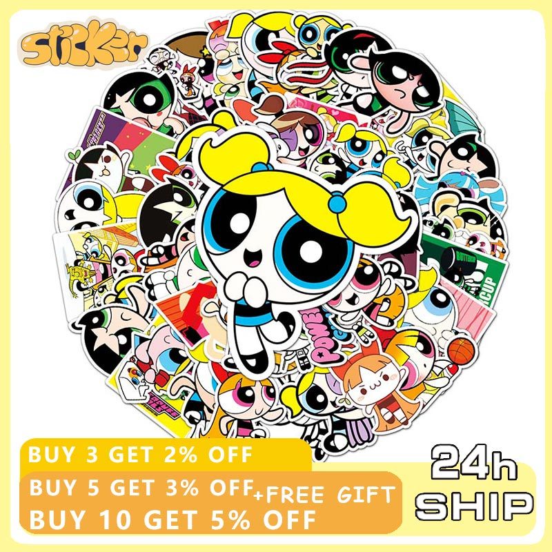 50PCS Powerpuff Girls Sticker Cartoon DIY Laptop Waterproof Decorative ...