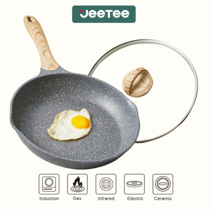 JEETEE 20/24/28 Woody Maifan Stone Frying Pan Non Stick Cooking Pan for ...
