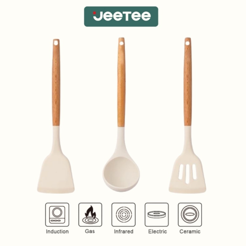 JEETEE 3PCS Cooking Utensils Set Resistant Silicone Spatula Non-stick ...