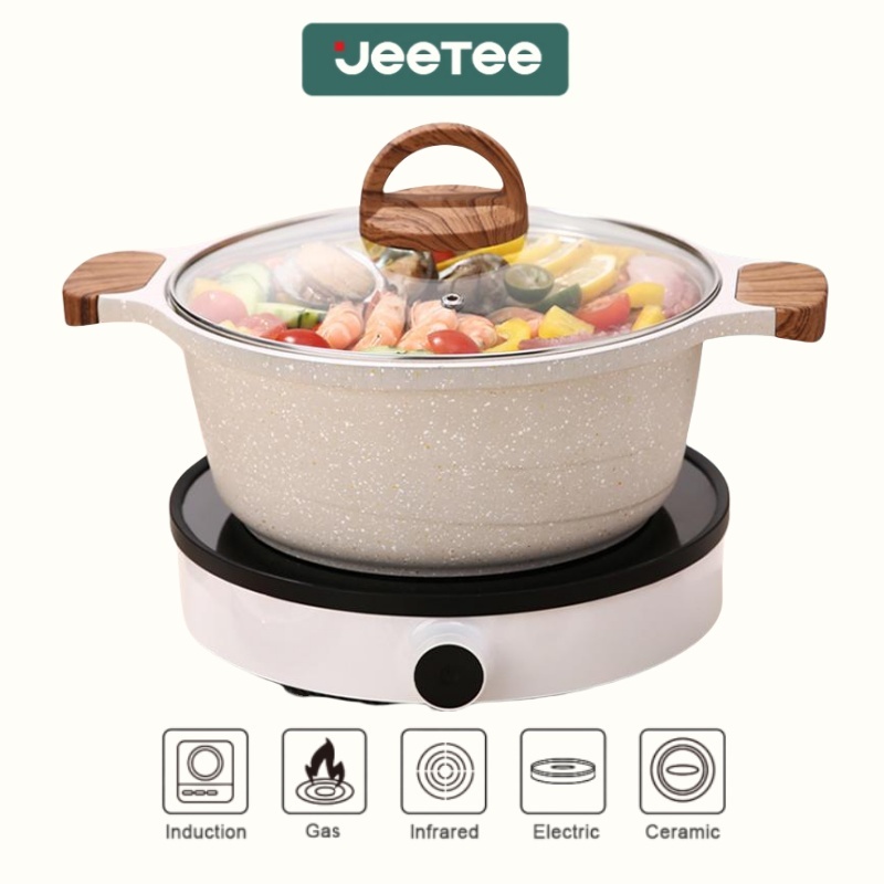 JEETEE 20/24/28cm Large Capacity Non Stick Marble Coated Casserole 2 ...