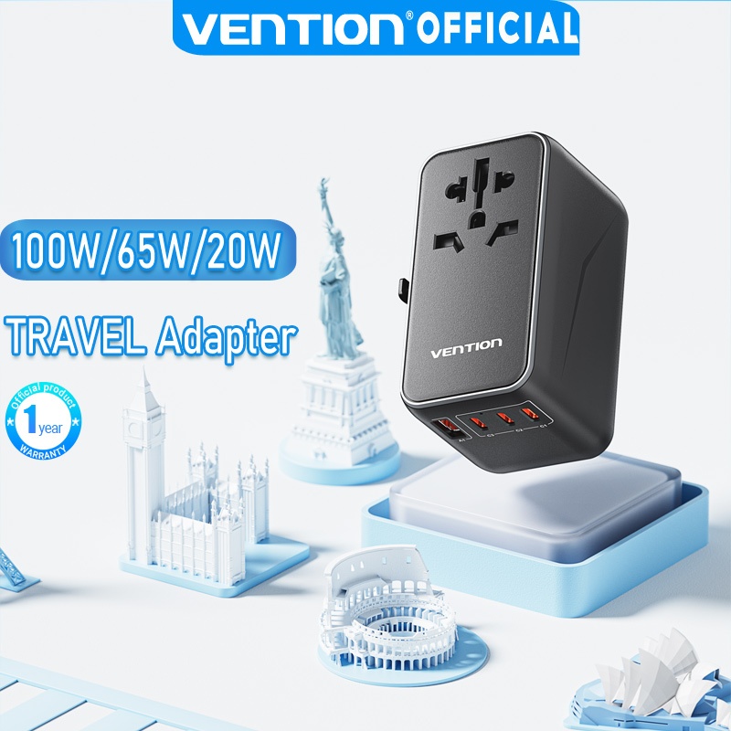 Vention 65W Travel Adapter Global Universal International GaN Charger ...