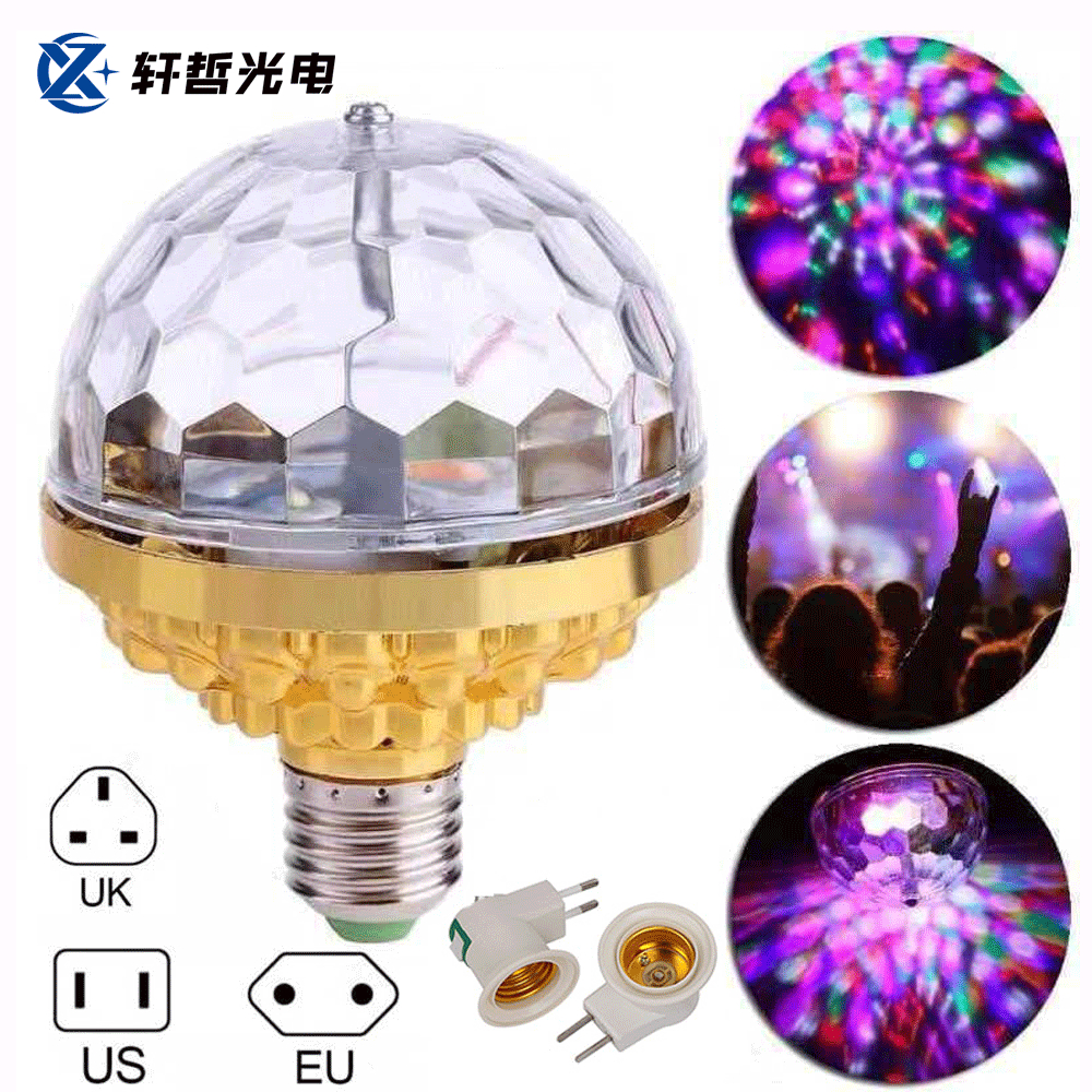 6W Colorful 360° Rotating Magic Ball Light Bulb with Sockets,Disco RGB LED Stage Light for Home ...