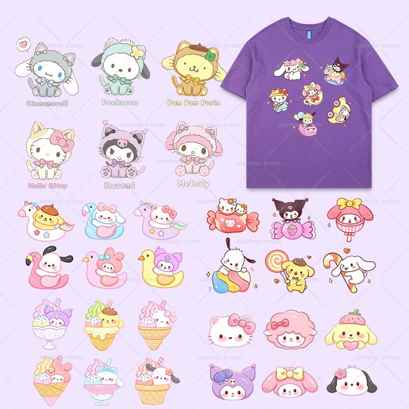 Cute small Sanrio Iron on Patches Kuromi Hello Kitty Heat Transfers ...