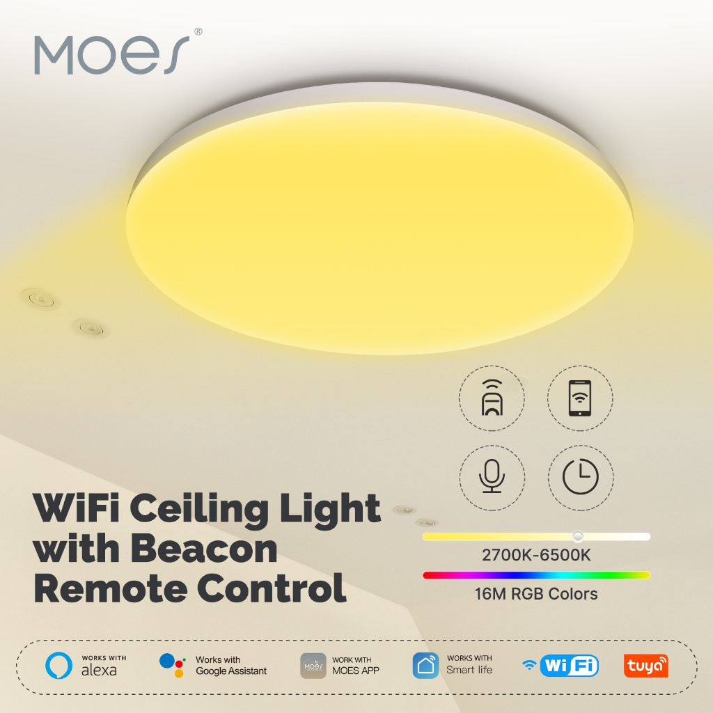 Tuya 24W WiFi Ceiling Light Smart Lamp Bluetooth With Beacon Remote ...