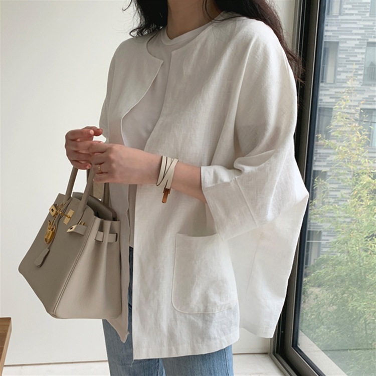 Women Cotton Linen Loose Long Sleeved Oversized Thin Jackets | Shopee ...