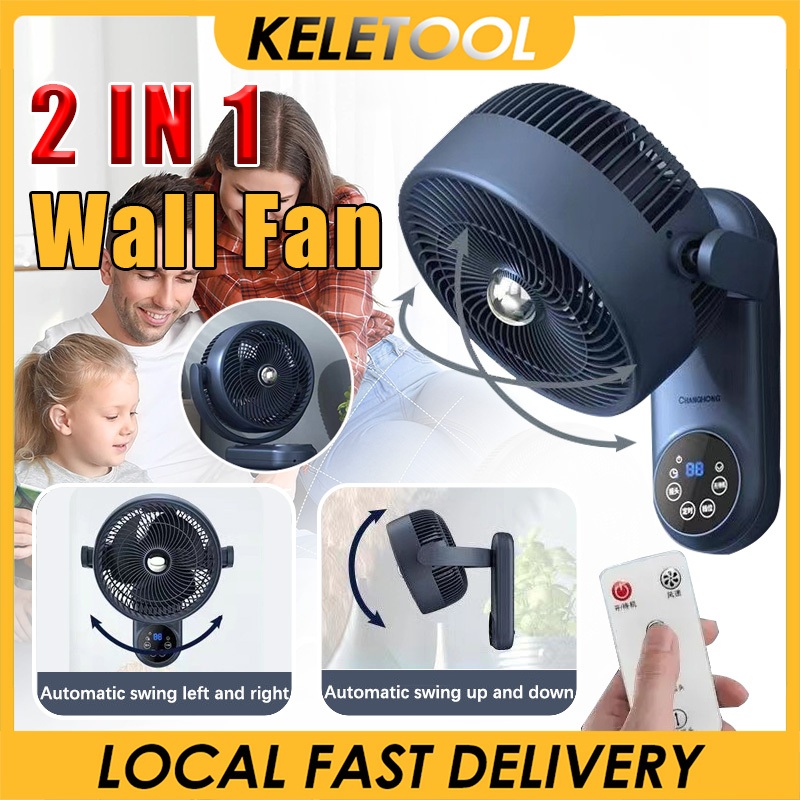 2 IN 1 Oscillating Wall Mount Fan Table Desk Desktop Fan Air ...