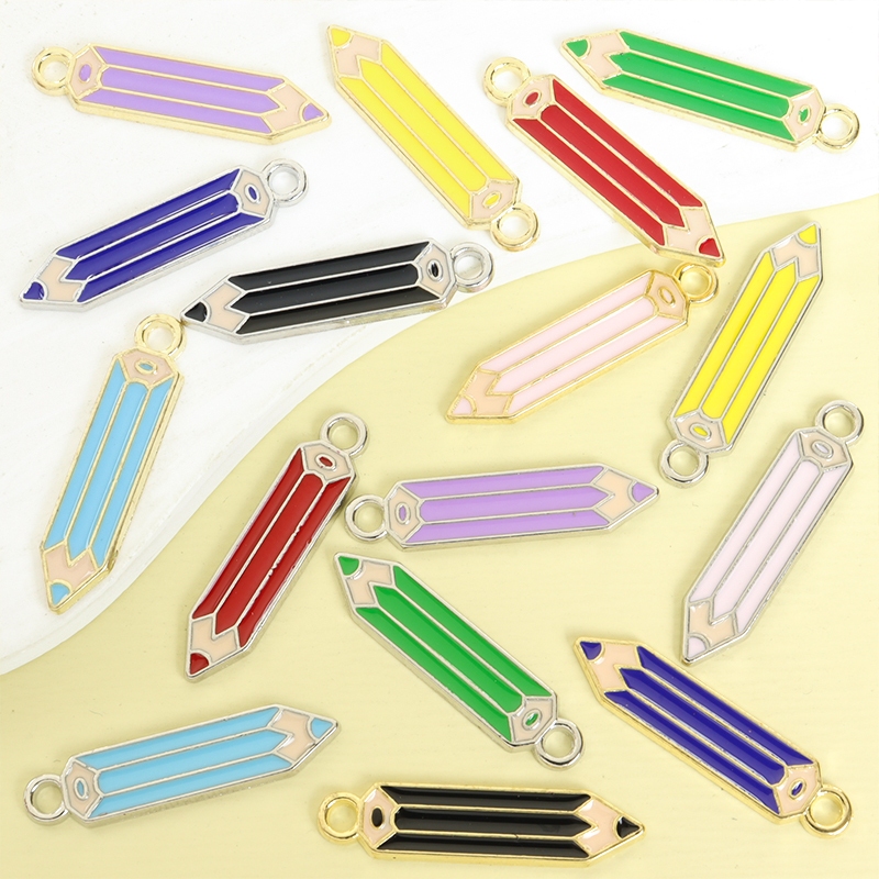 10pcs Fun Multicolor Wooden Pencil Enamel Drip Oil Charms Students Pen ...