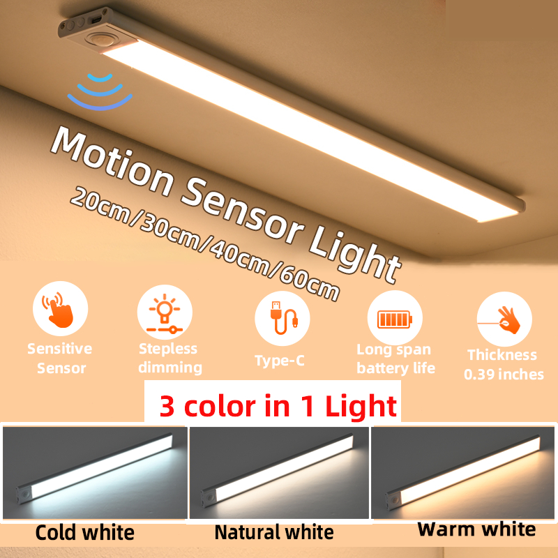 CANMEIJIA 3 colors LED Induction Cabinet Light Motion Detector Sensor ...