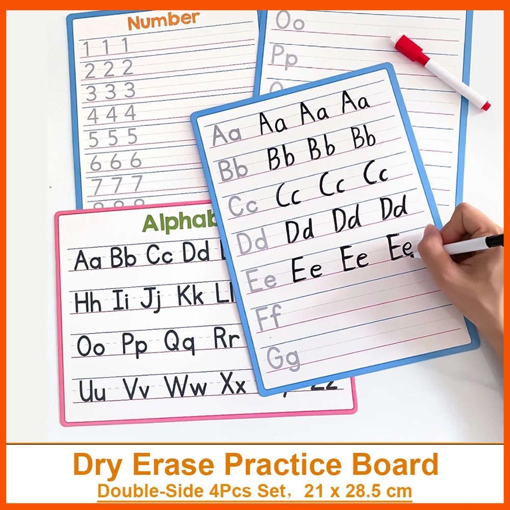 4pcs Dry Erase Alphabet & Numbers Whiteboard Preschool Tracing English ...