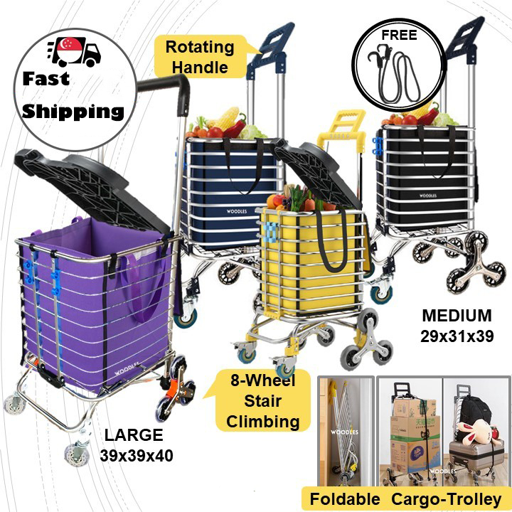 Shopping Trolley Push-Pull Trolley Foldable Stair Climbing 8 Wheel ...