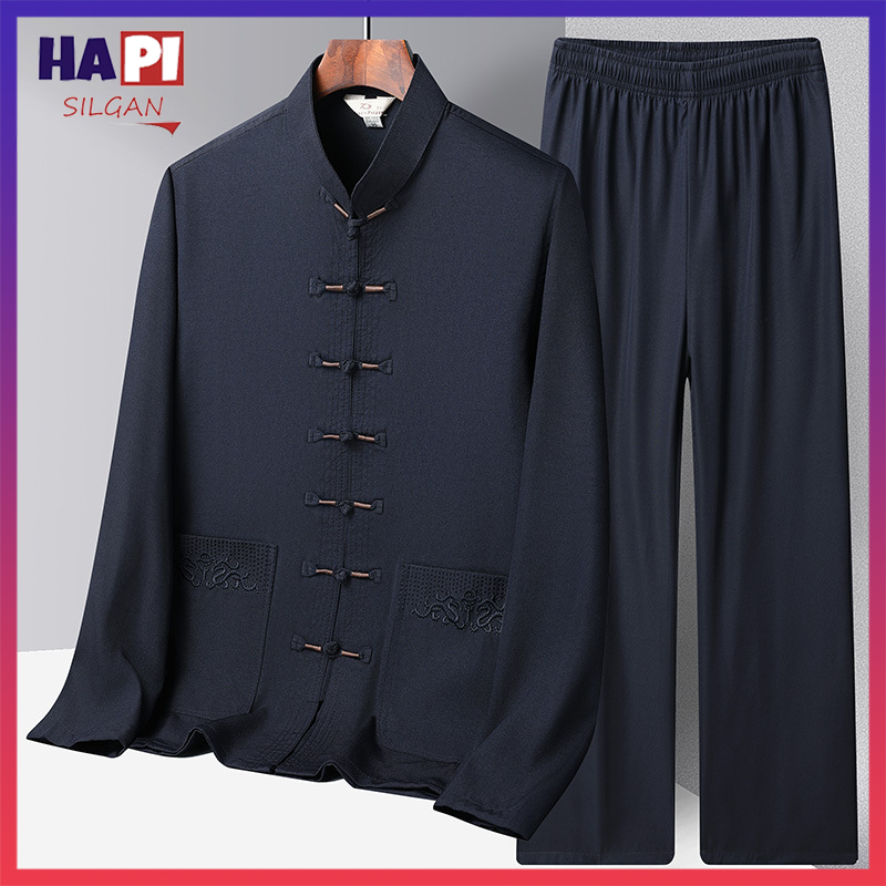 T Tang Suit Men Long-Sleeved Suit Grandpa Old Autumn Clothes Dad Summer ...