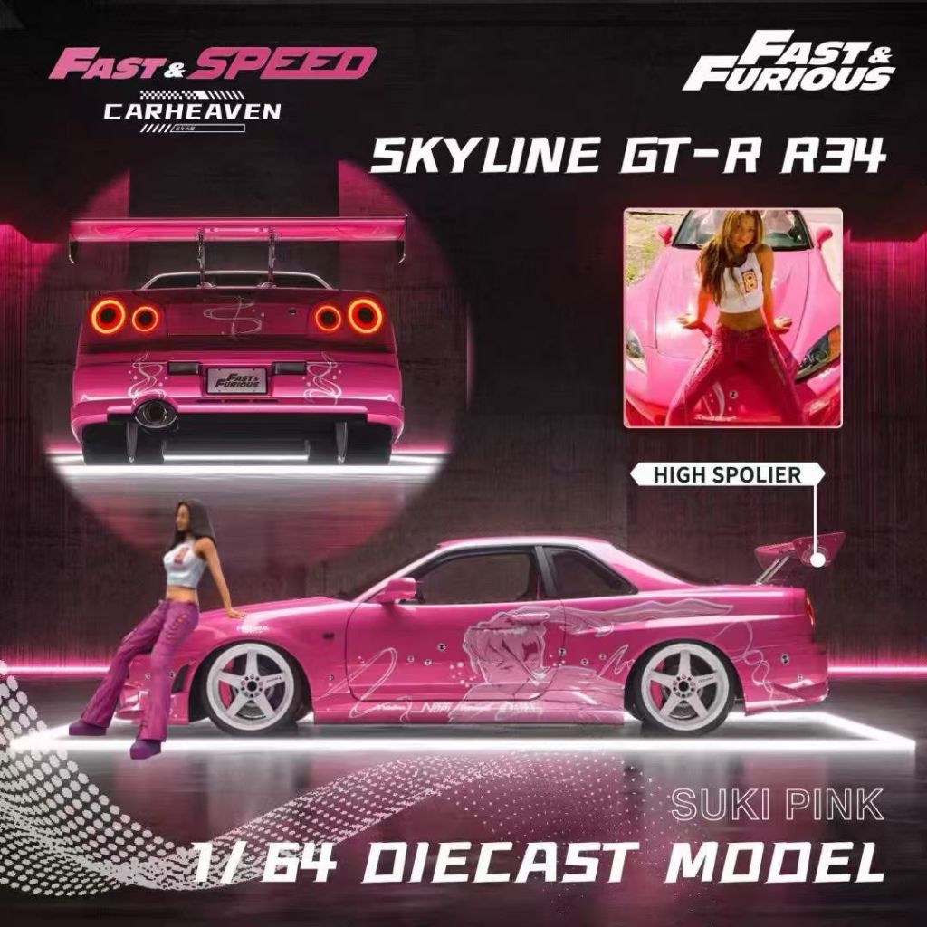 Fast Speed FS 1: 64 Skyline GTR R34 High Tail FNF Fast Pink Alloy Car ...