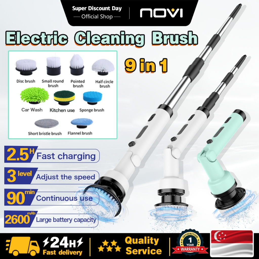 Novi 9 in 1 Portable Electric Cleaning Brush Set Kit Replaceable ...
