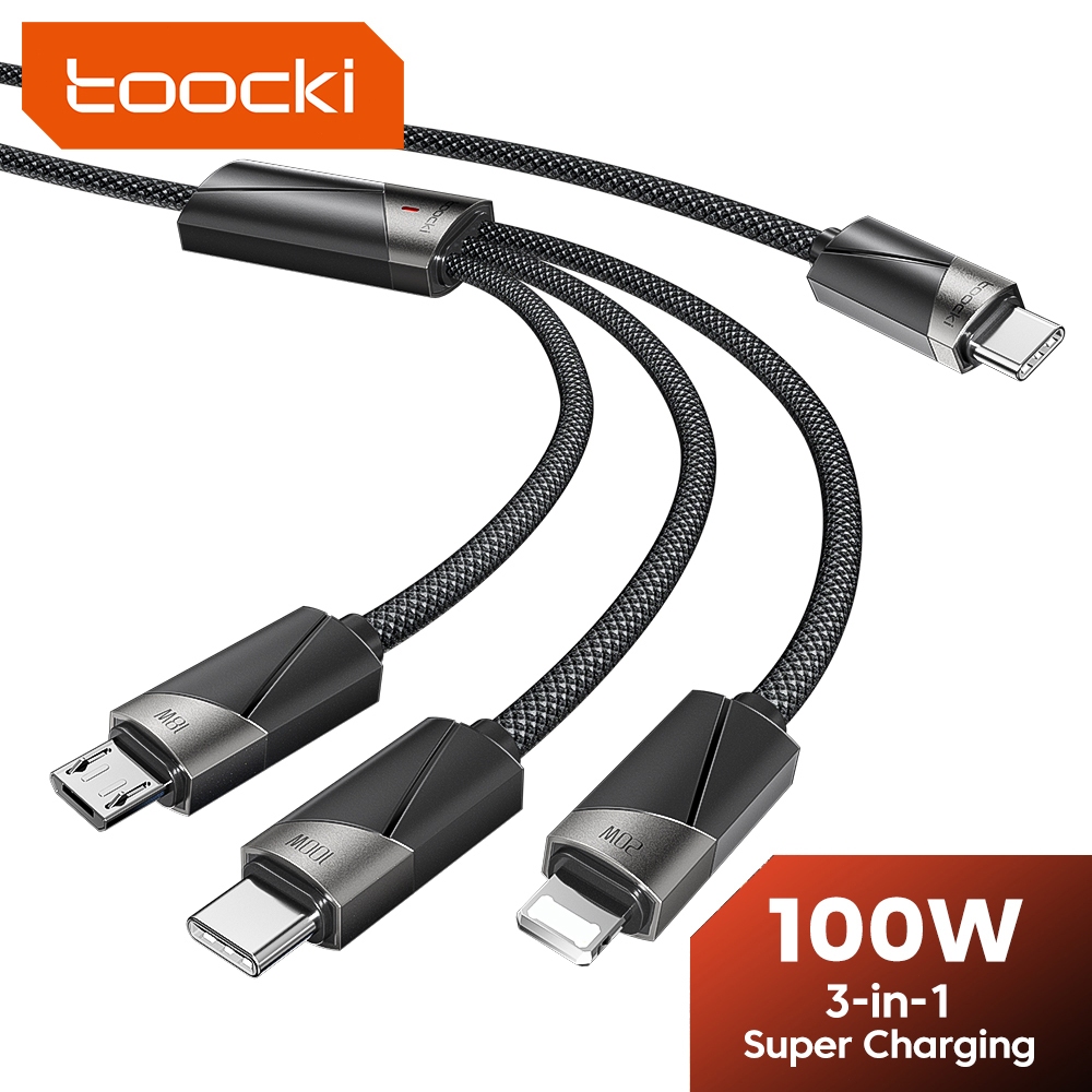 Toocki 100W 3 In 1 Fast Charging USB C Cable Type C To Type C/Micro/1OS ...