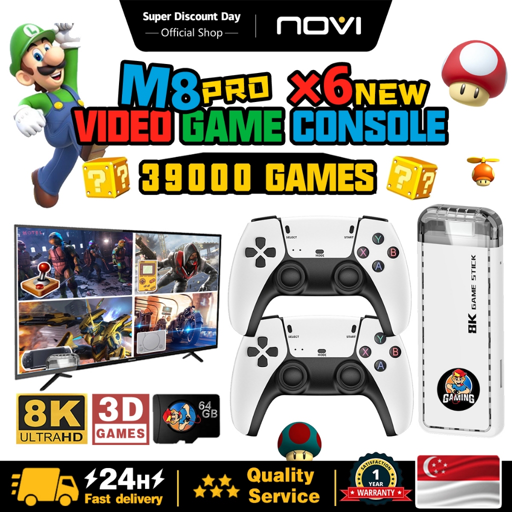 8K HD Video Game Console 64G Built-in 39000 +Games Retro handheld Game ...