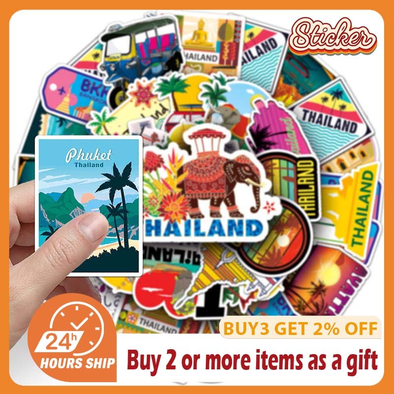 50PCS Thailand Sticker Bangkok Phuket Travel Commemorative Scenery ...