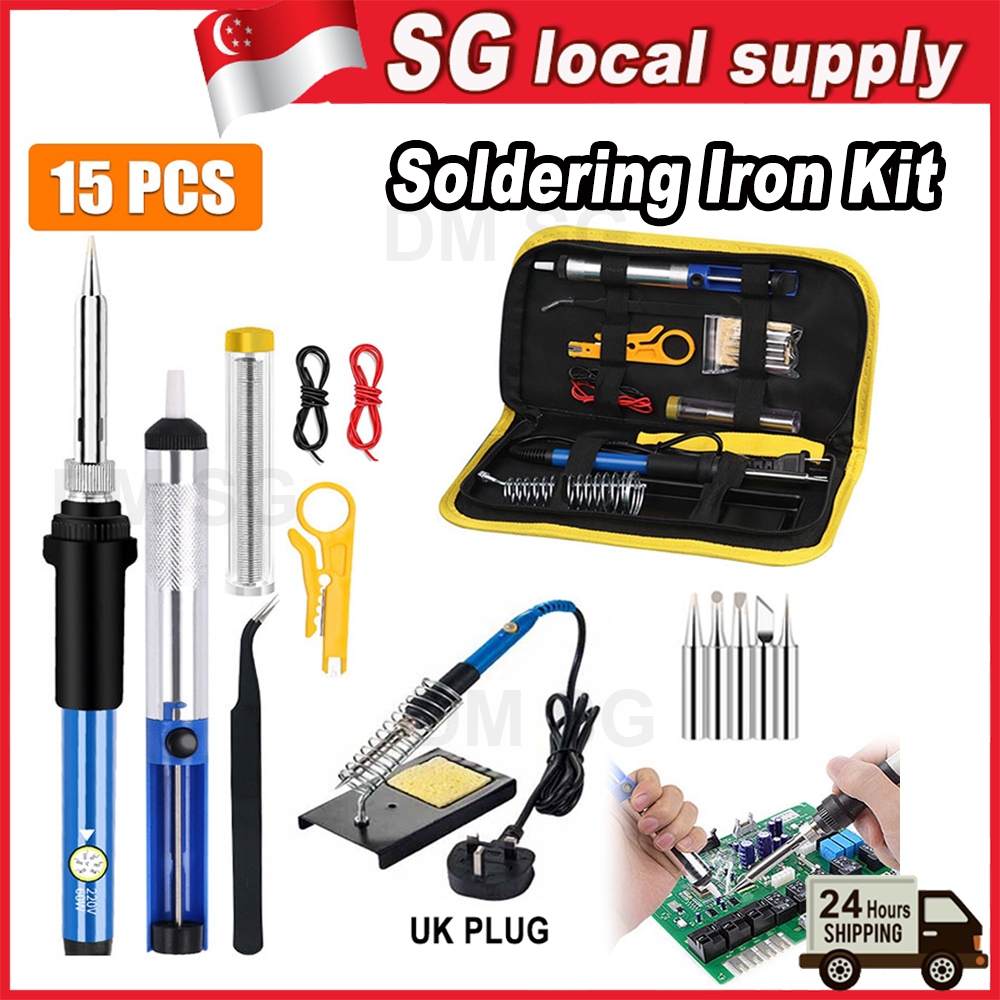 SG Stock Soldering Iron 15 Pcs Soldering Iron Set 60W Soldering Kit ...