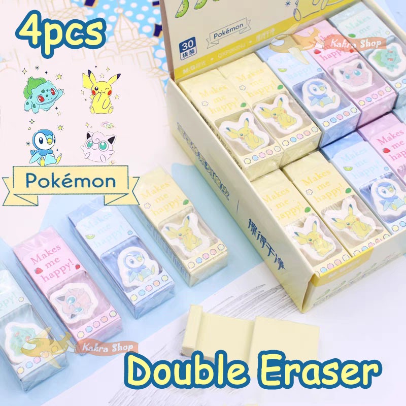 4pcs Pokemon Eraser Cute Pikachu Bulbasaur Jigglypuff 2-In-1 Eraser Kid ...