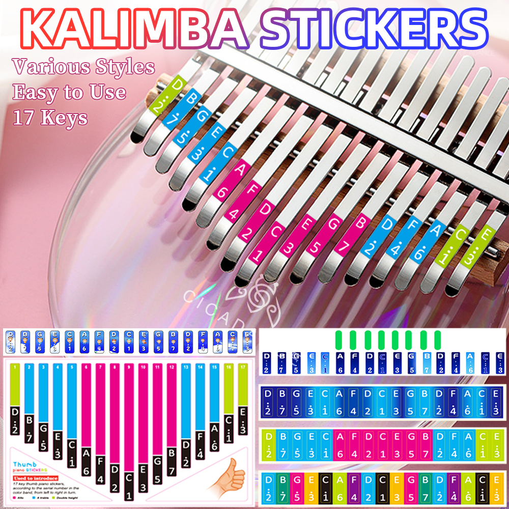 17 key kalimba Notes Sticker Thumb Piano Scale Stickers Finger Piano ...