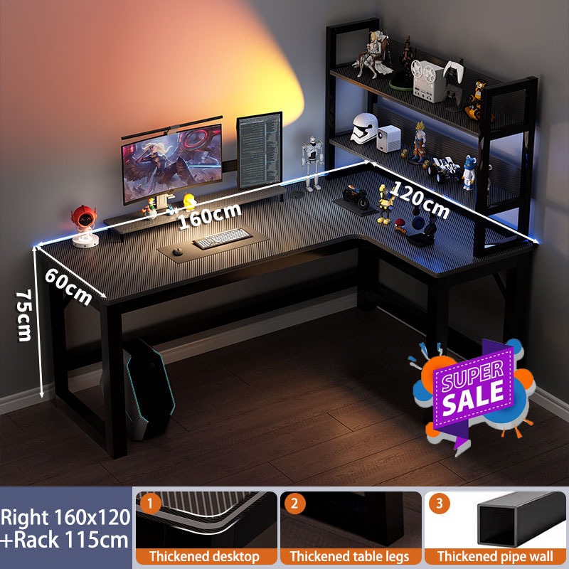 [ SG ]Corner L Shape Table Computer Table Organizer Gaming Table Carbon ...