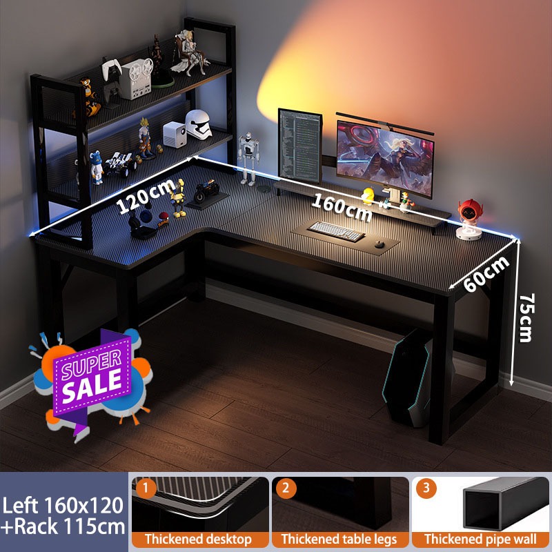 [ SG ]Corner L Shape Table Computer Table Organizer Gaming Table Carbon ...