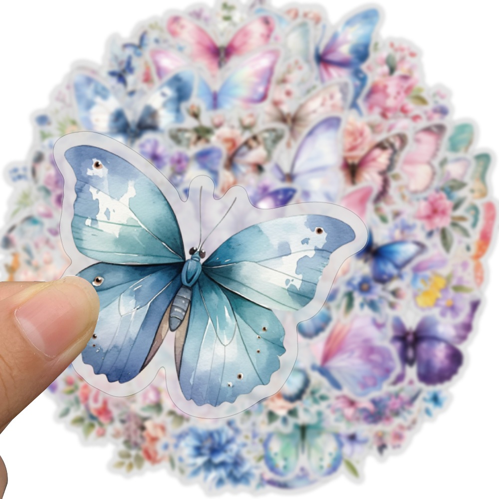 [Large sticker]50pcs Butterfly Flower Stickers PET Aesthetics Sticker ...