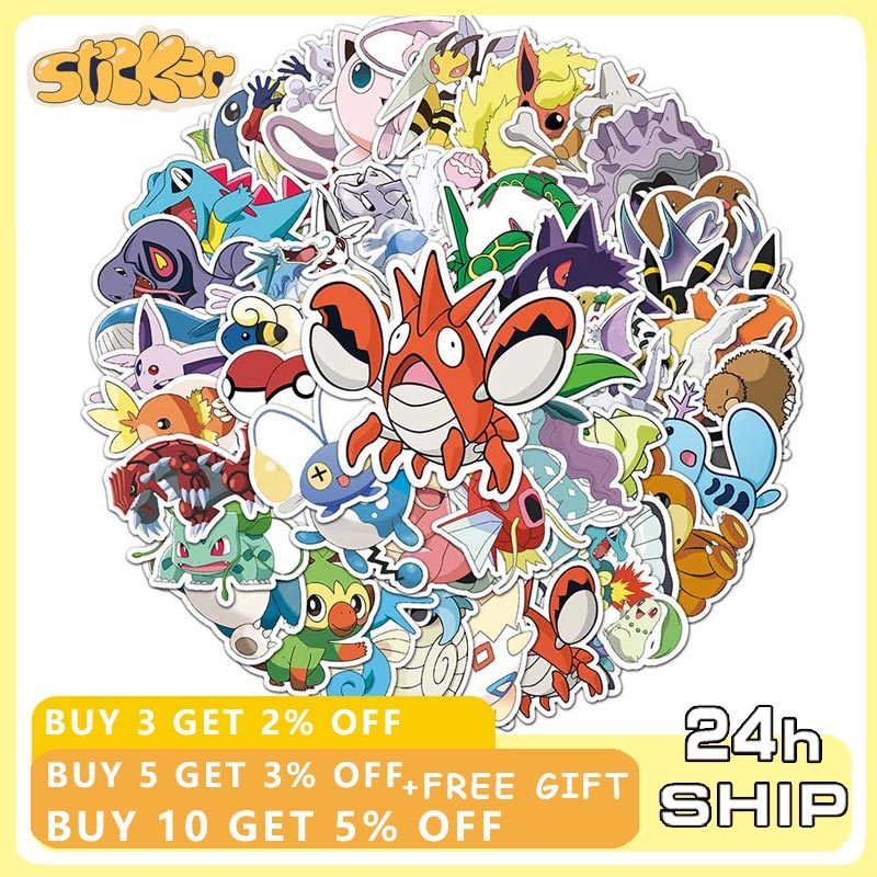 50PCS Pokemon Pikachu Charmander Waterproof Sticker Laptop Luggage ...