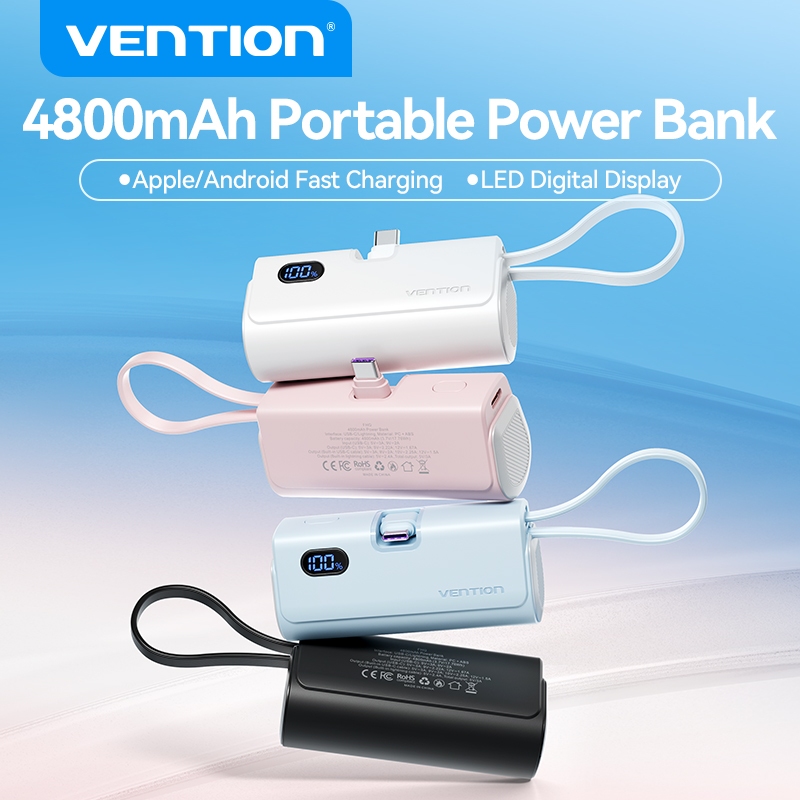 Vention LED Display 4800mAh Power Bank 22.5W Foldable Lightning Type ...