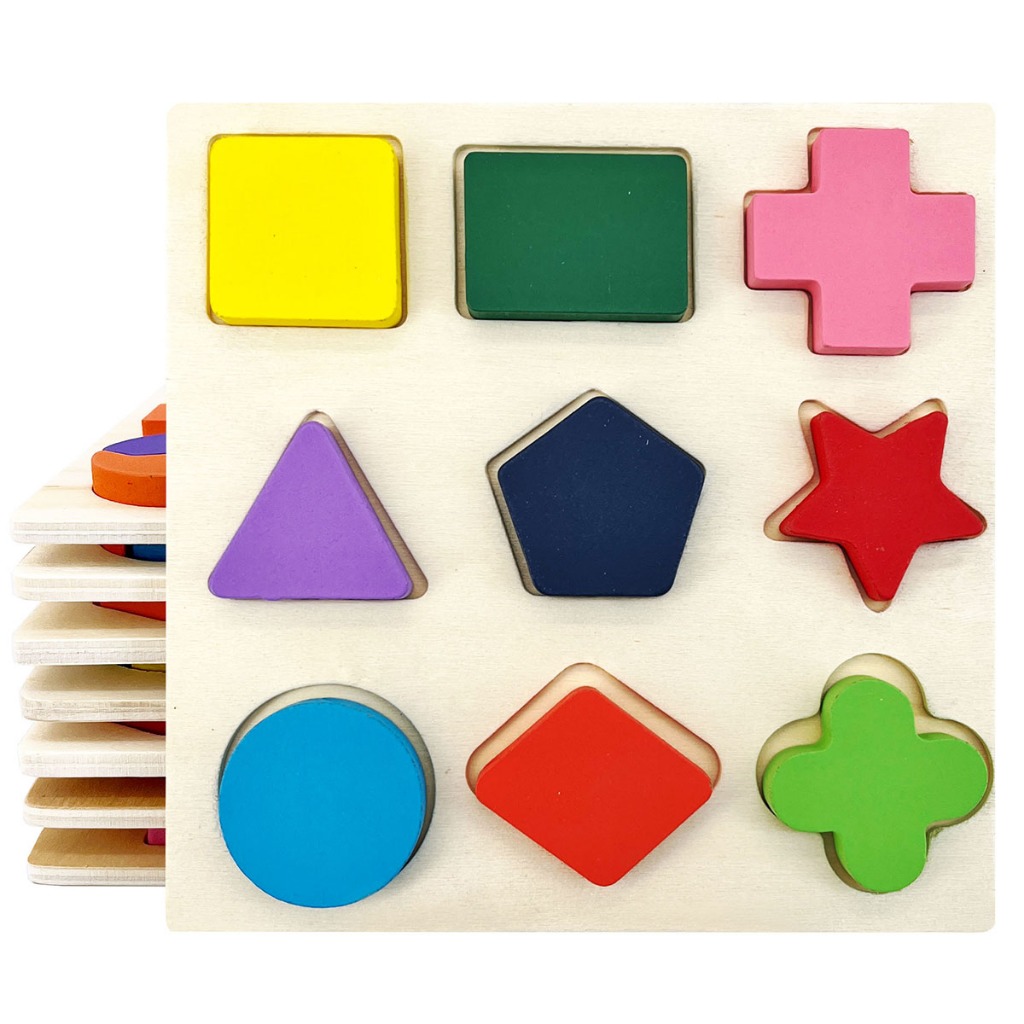 Geometric Shape and Color Matching Wooden 3D Puzzles Kids Montessori ...
