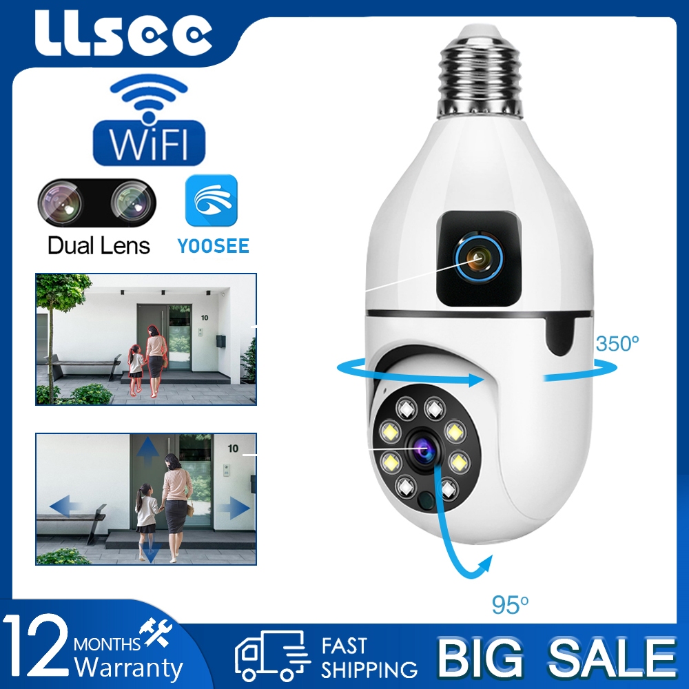 LLSEE 4MP HD Dual Lens E27 Bulb CCTV Wireless Camera 360 PTZ ...