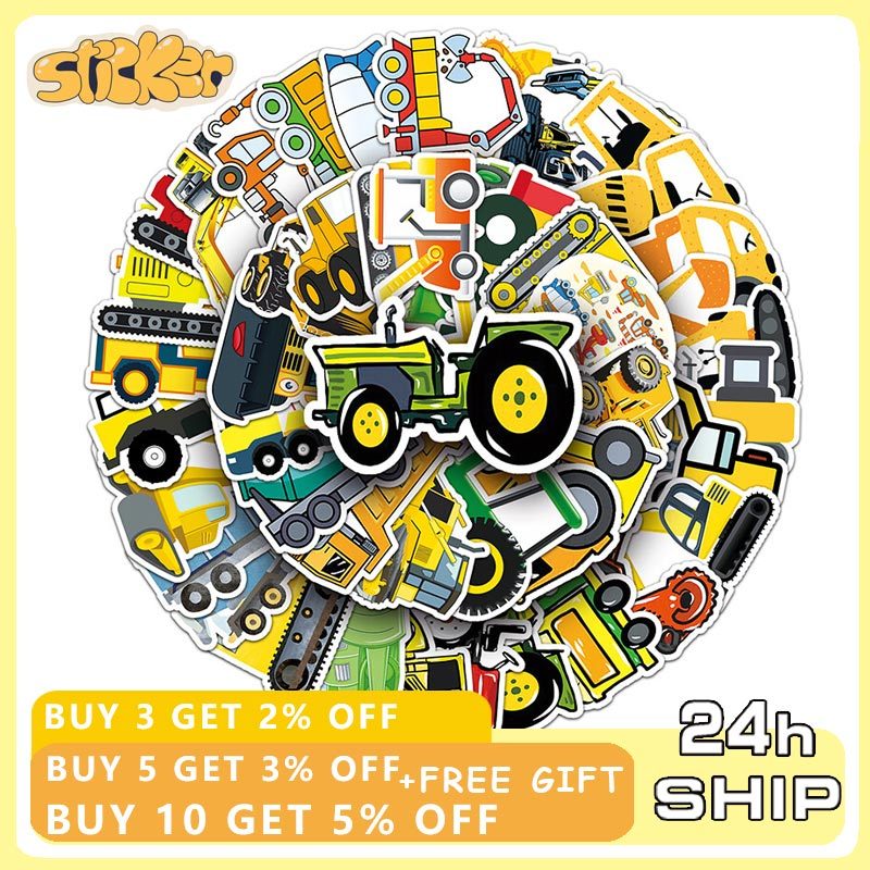 50pcs Engineering Vehicle Truck Sticker For Children Toy DIY Car Decals ...