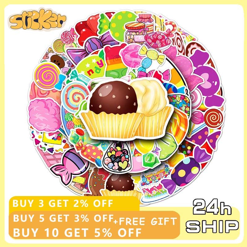 50pcs Colorful Candy Lollipop Stickers Cute Graffiti Decals for Kid ...