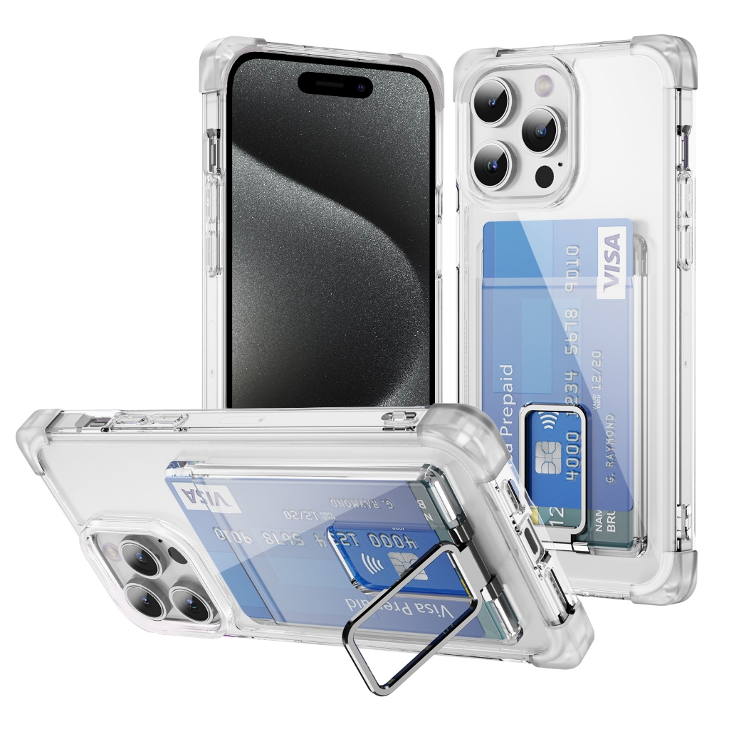 Metal Stand Holder Card Slot Case For iPhone 16 15 14 13 12 11 Pro Max ...