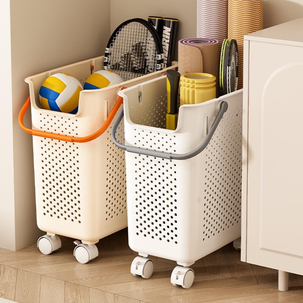 Laundry Basket with Wheels and Handles, Slim Laundry Hamper Plastic ...