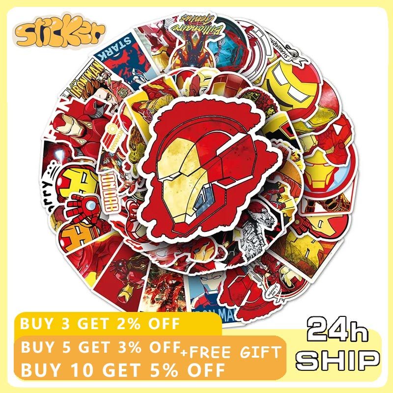 52pcs Disney Marvel Iron Man Super Hero Stickers Decals Toys Waterproof ...
