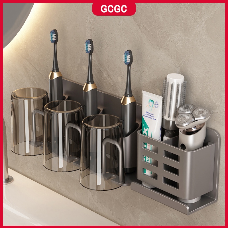 [SG stock] Aluminum metal punch-free toothbrush holder, wall-mounted ...