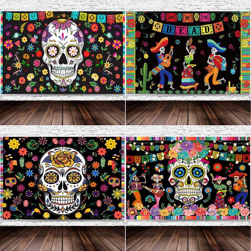 150*100cm Vinyl Day Of Dead Backdrop Skull Floral Photograph Background ...