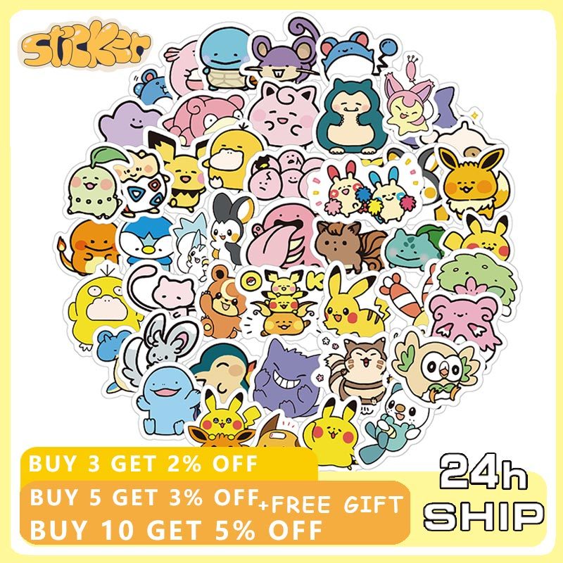 50pcs Cute Anime Pokemon Stickers for Kids Toys Waterproof Graffiti ...