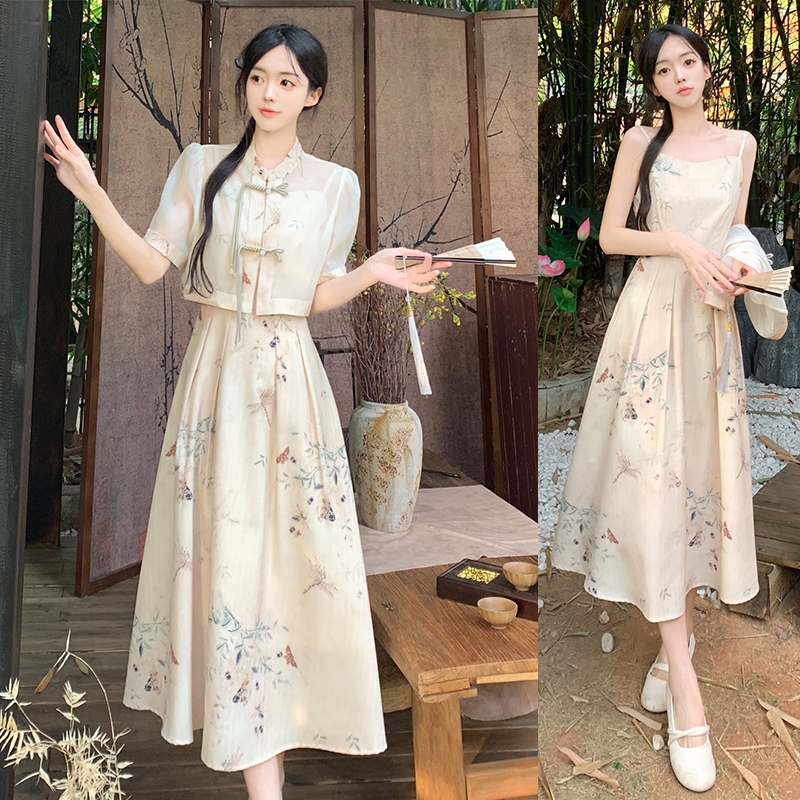 JYSeven.Retro floral long cheongsam dress sleeveless chinese top two ...