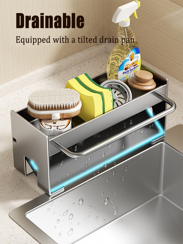 [SG Stock] Kitchen Faucet Shelf Carbon Steel Sink Countertop Organizer ...