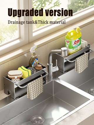 [SG Stock] Kitchen Faucet Shelf Carbon Steel Sink Countertop Organizer ...
