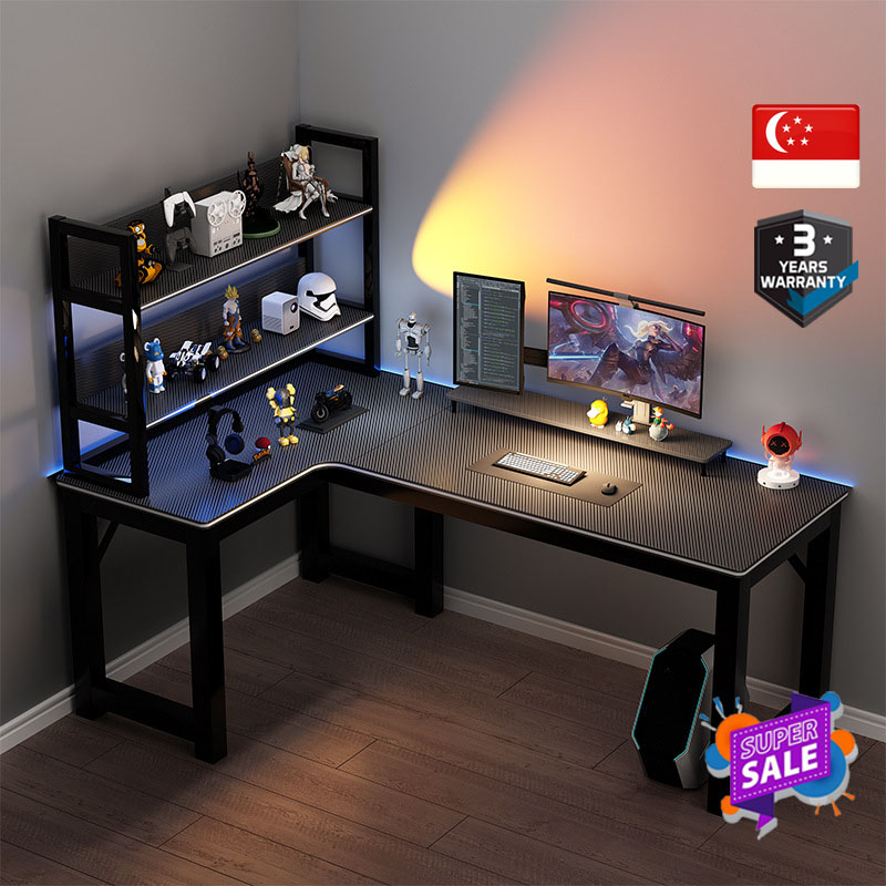 [ SG ]Corner L Shape Table Computer Table Organizer Gaming Table Carbon ...
